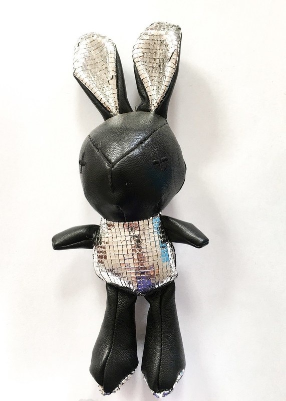 20CM Cute Rabbit Plush Doll , Black Leather Material Rabbit Soft Toy
